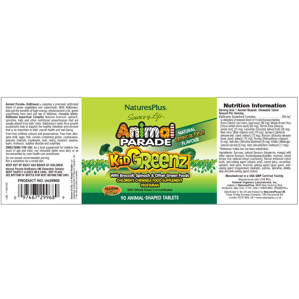 Animal Parade KidGreenz Children’s Chewables - 90 Tablets - NatureDoc Shop